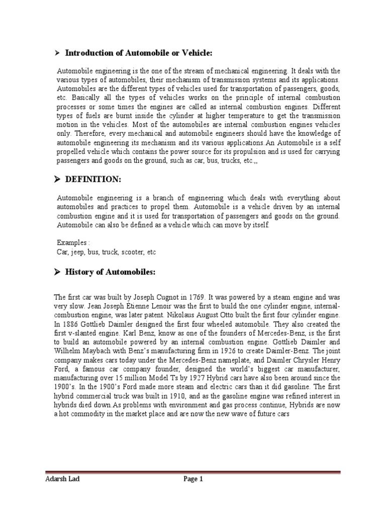Introduction of Automobile or Vehicle | PDF | Daimler Ag | Car