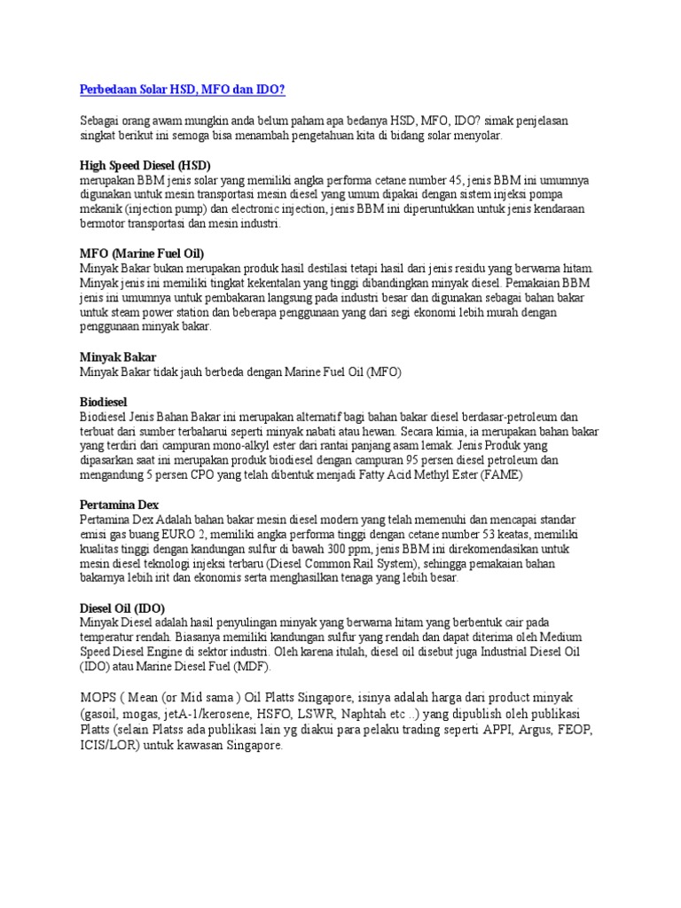 Perbedaan Solar HSD | PDF