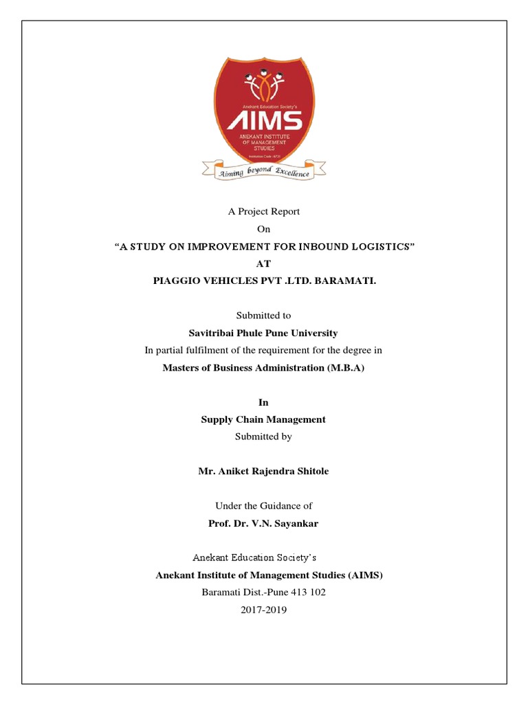 A Project Report First Pages | PDF | Supply Chain Management | Master ...