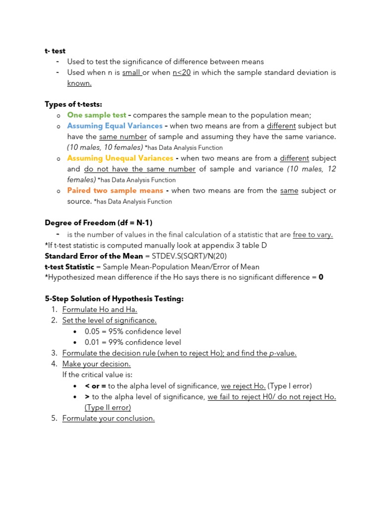 One Sample Test: Assuming Equal Variances | PDF