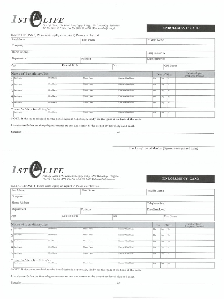 First Life Enrollment Form | PDF