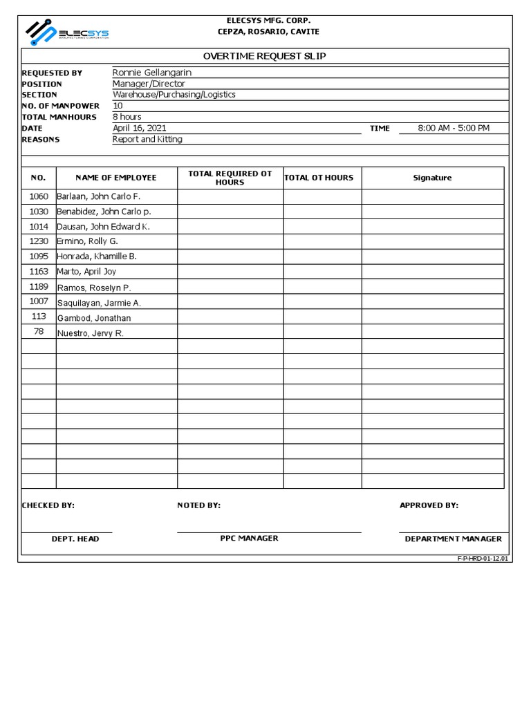 Overtime Request Slip | PDF
