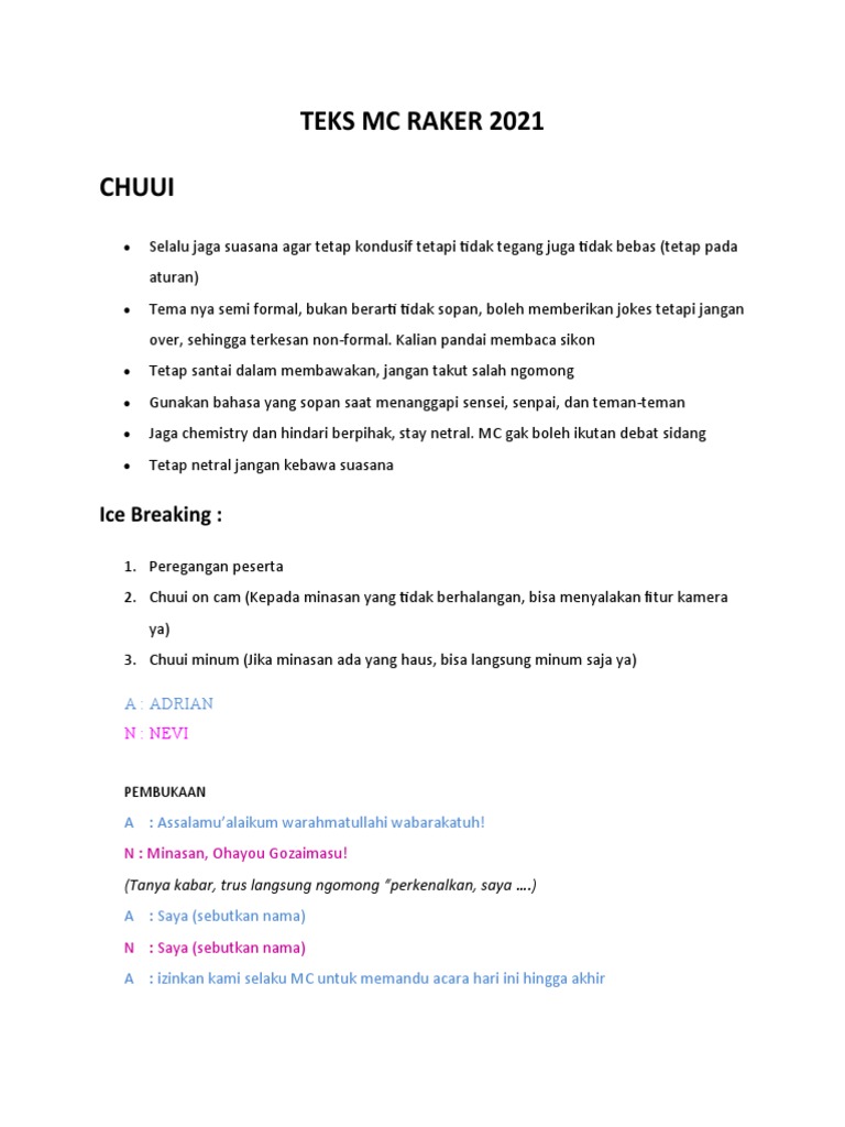 Teks MC Raker 2021 | PDF