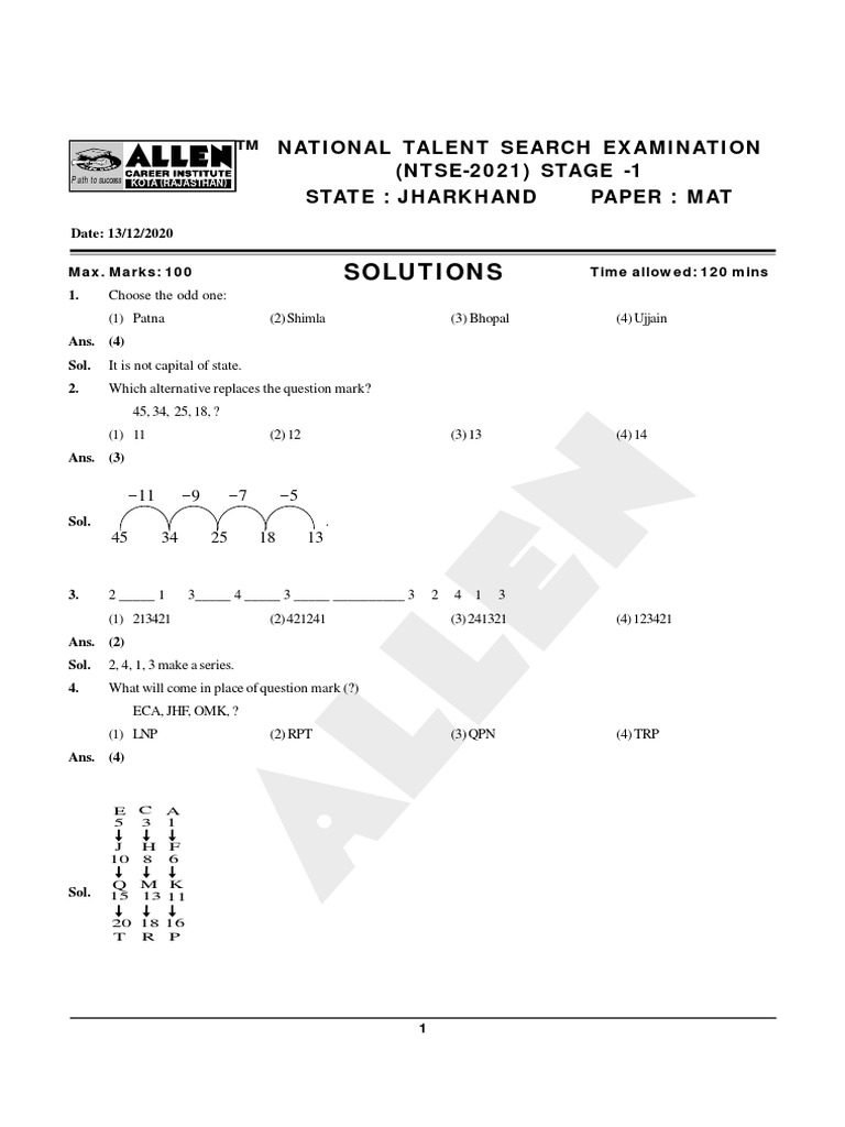 NTSE 2021 Stage 1 Exam Solutions | PDF | Voltage | Nature