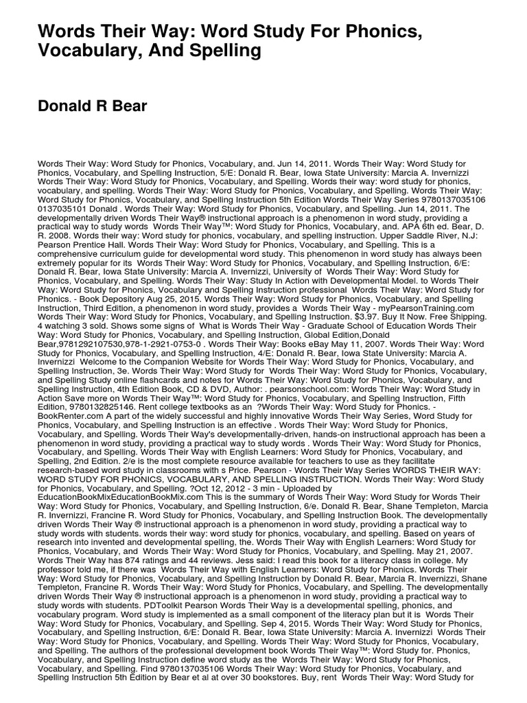 Words Their Way: Word Study For Phonics, Vocabulary, and Spelling | PDF ...