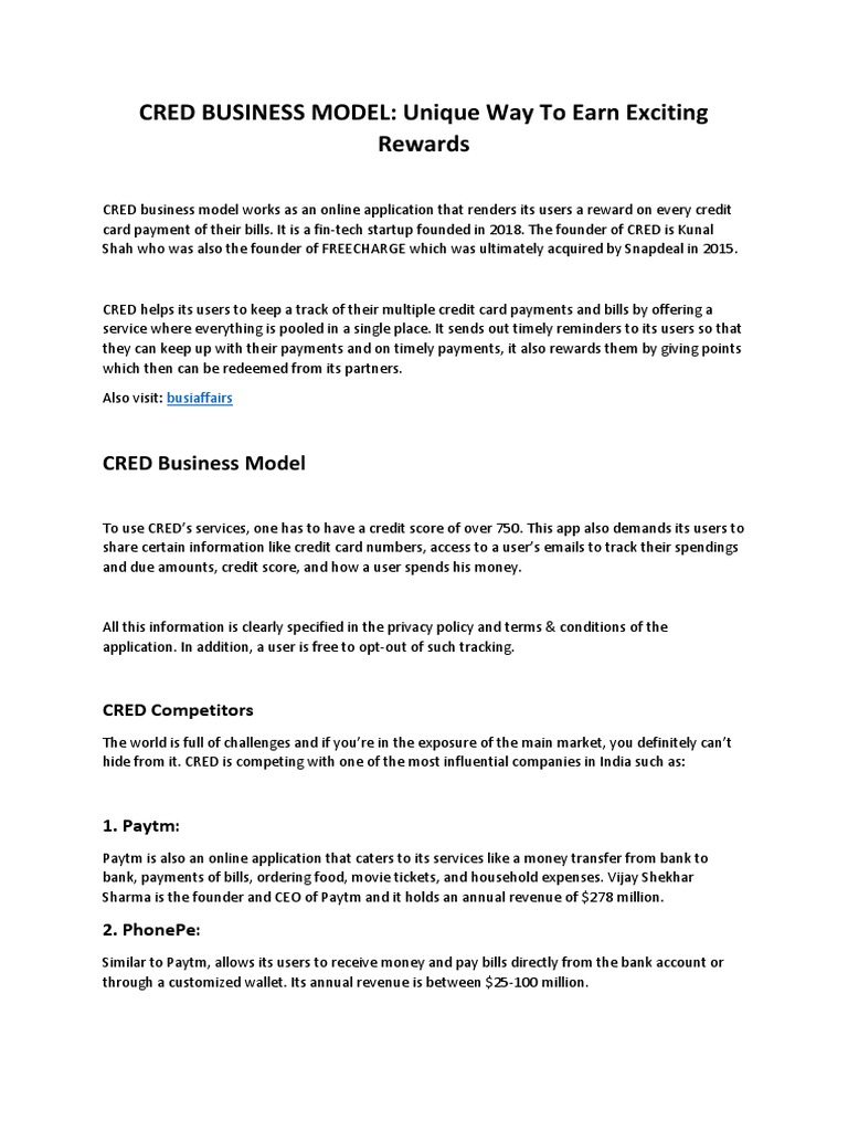 Cred Business Model | PDF | Payments | Market (Economics)
