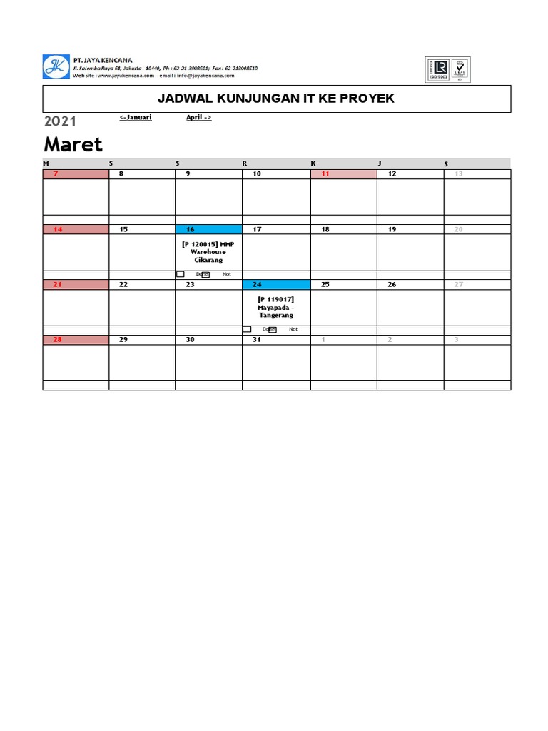 Jadwal Kunjungan Proyek Konstruksi | PDF