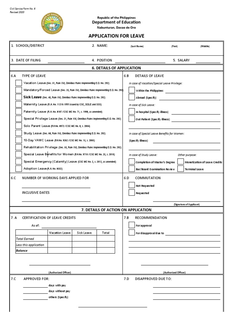 Application For Leave: Department of Education | PDF | Parental Leave ...