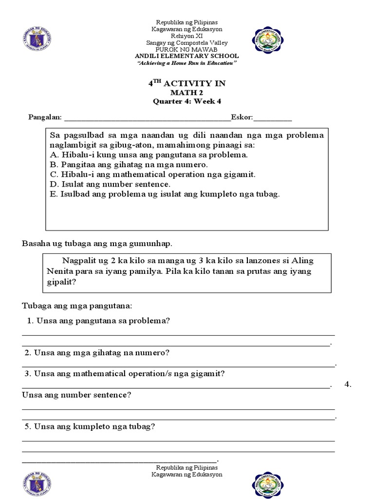 Q4 Acitivity 4 Week 4 Math and Health | PDF