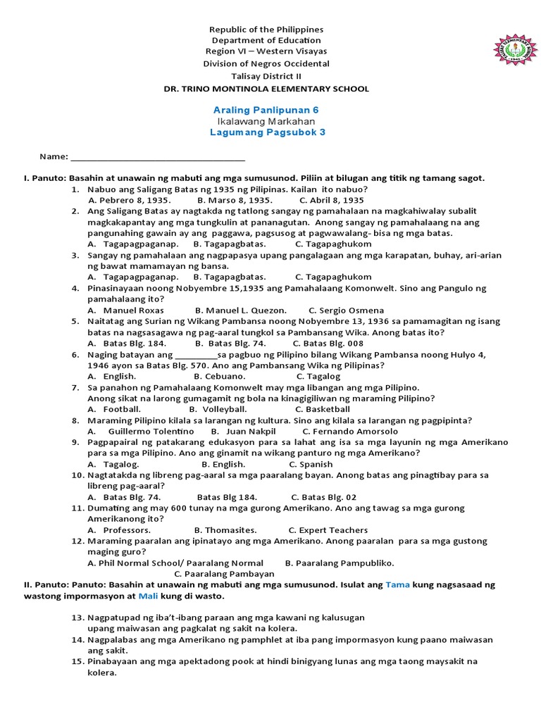 AP6-Quarter-2-Summative-Test-3 & 4-2021 | PDF