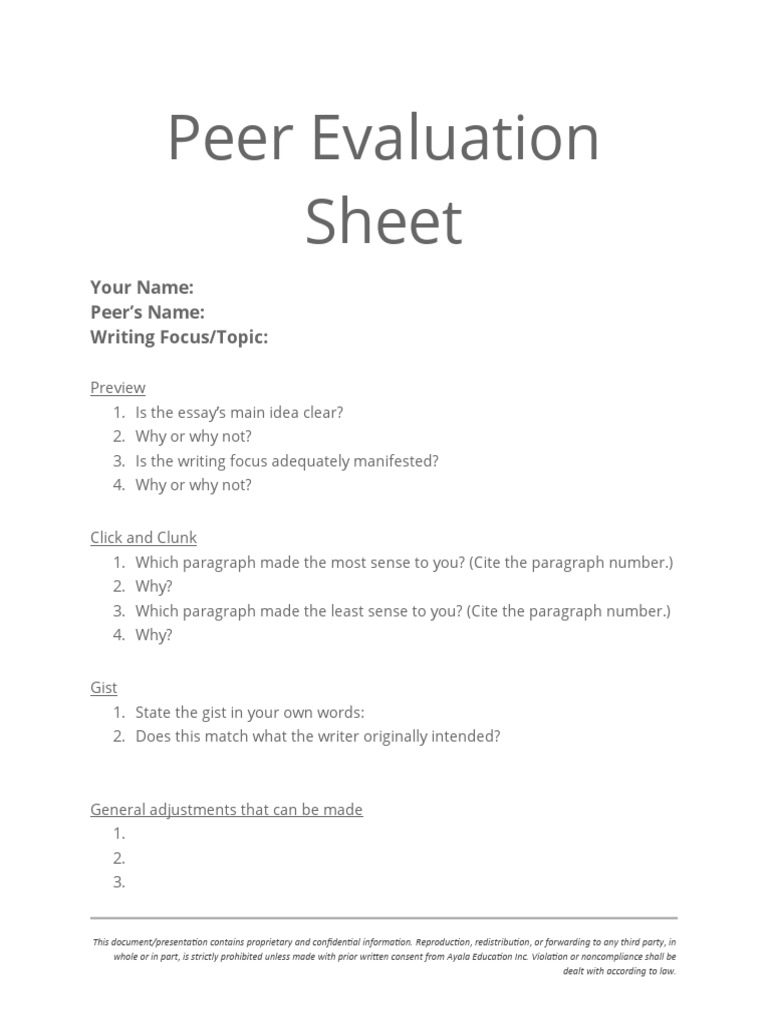 TEMPLATE - Peer Evaluation Sheet | PDF
