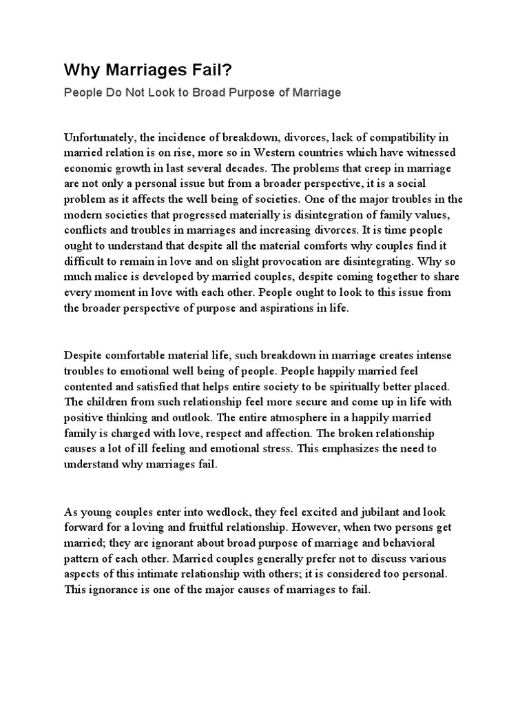 The Declining Purpose of Marriage: Why Marriages Fail When Couples ...