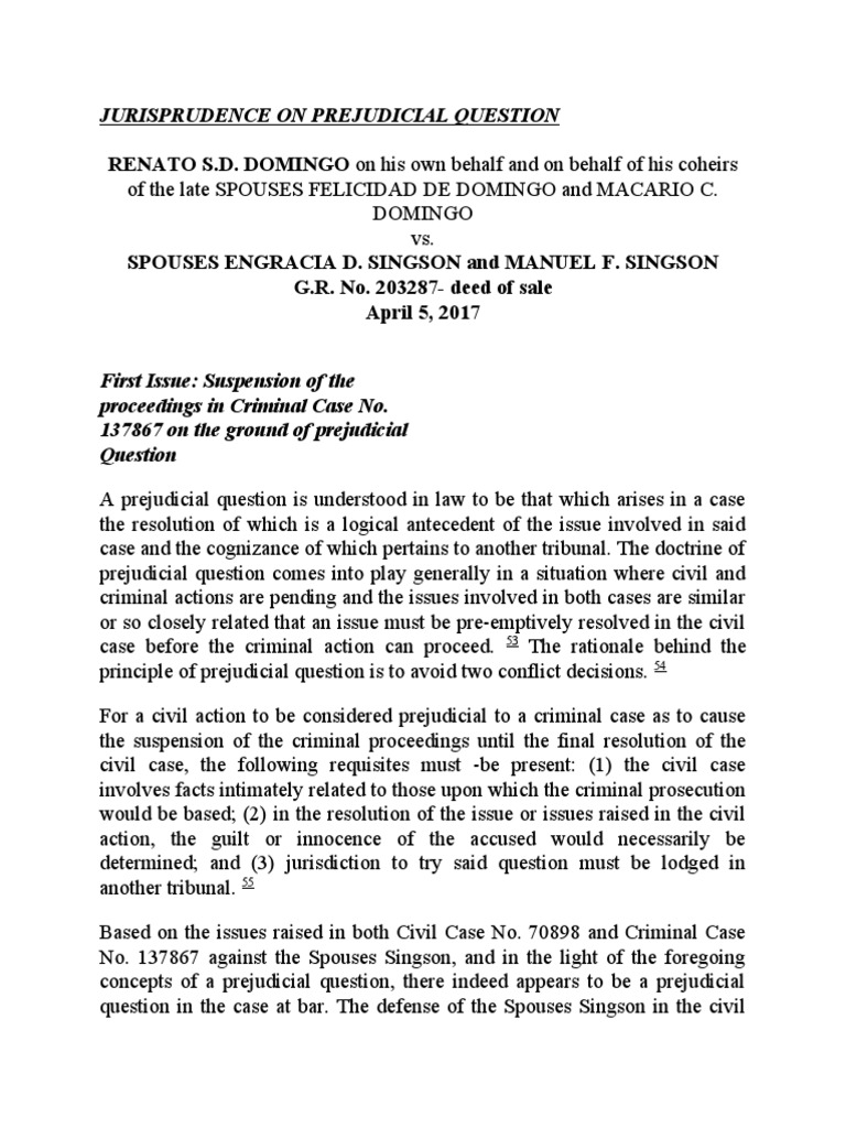SC Rulings On Prejudicial Question | PDF | Prejudice (Legal Term ...