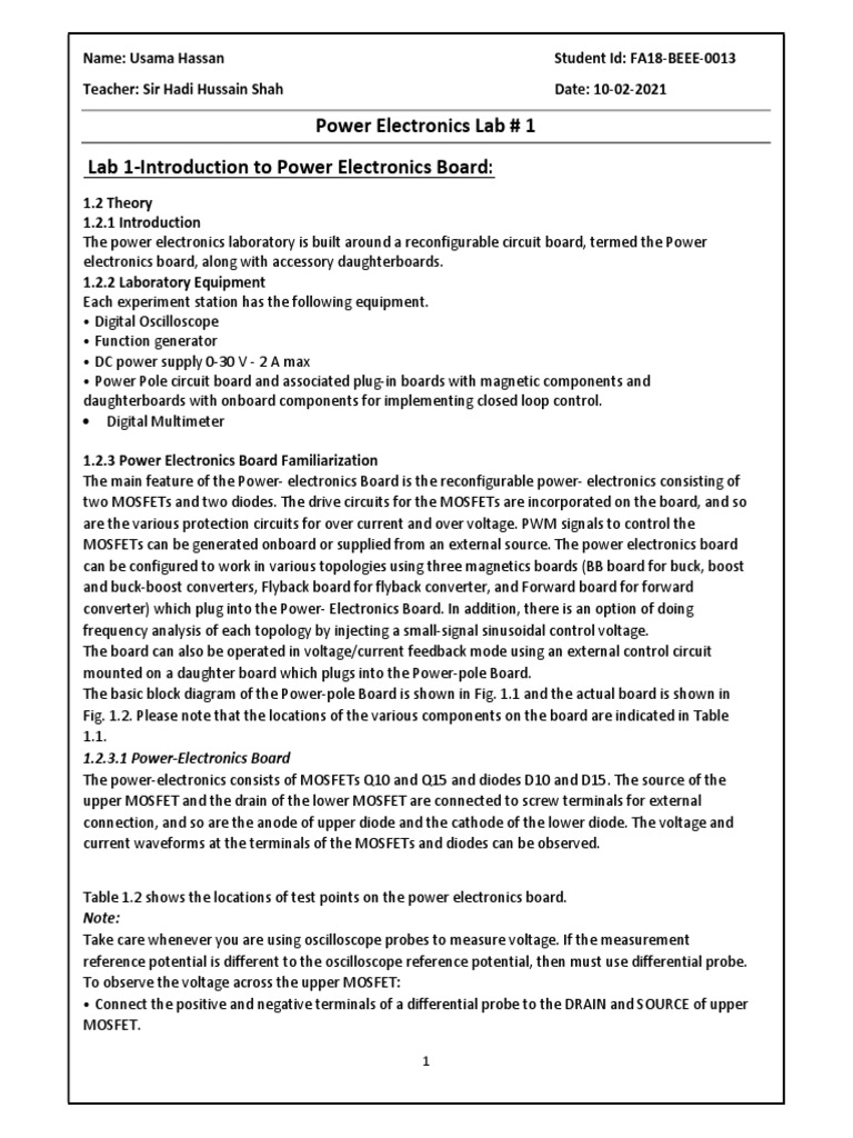 Power Electronics Lab # 1 Lab 1-Introduction To Power Electronics Board ...