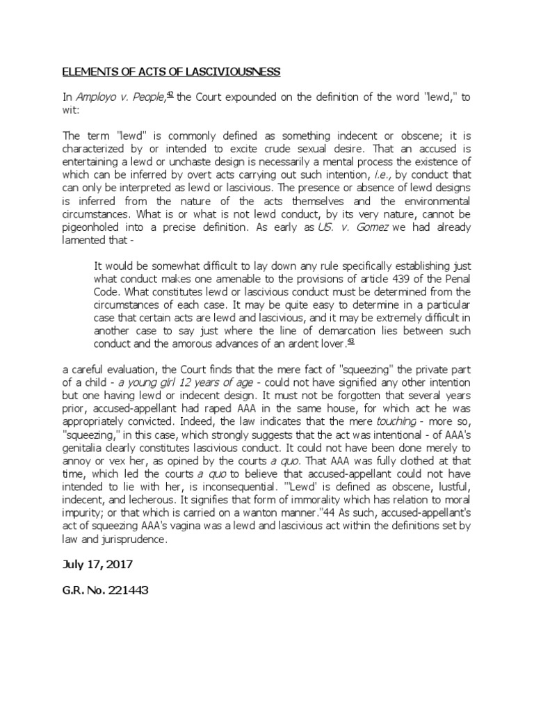 Elements of Acts of Lasciviousness | PDF | Obscenity | Crime & Violence
