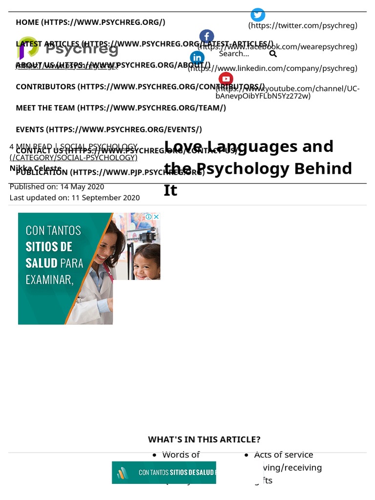 Love Languages and The Psychology Behind It - Psychreg | PDF