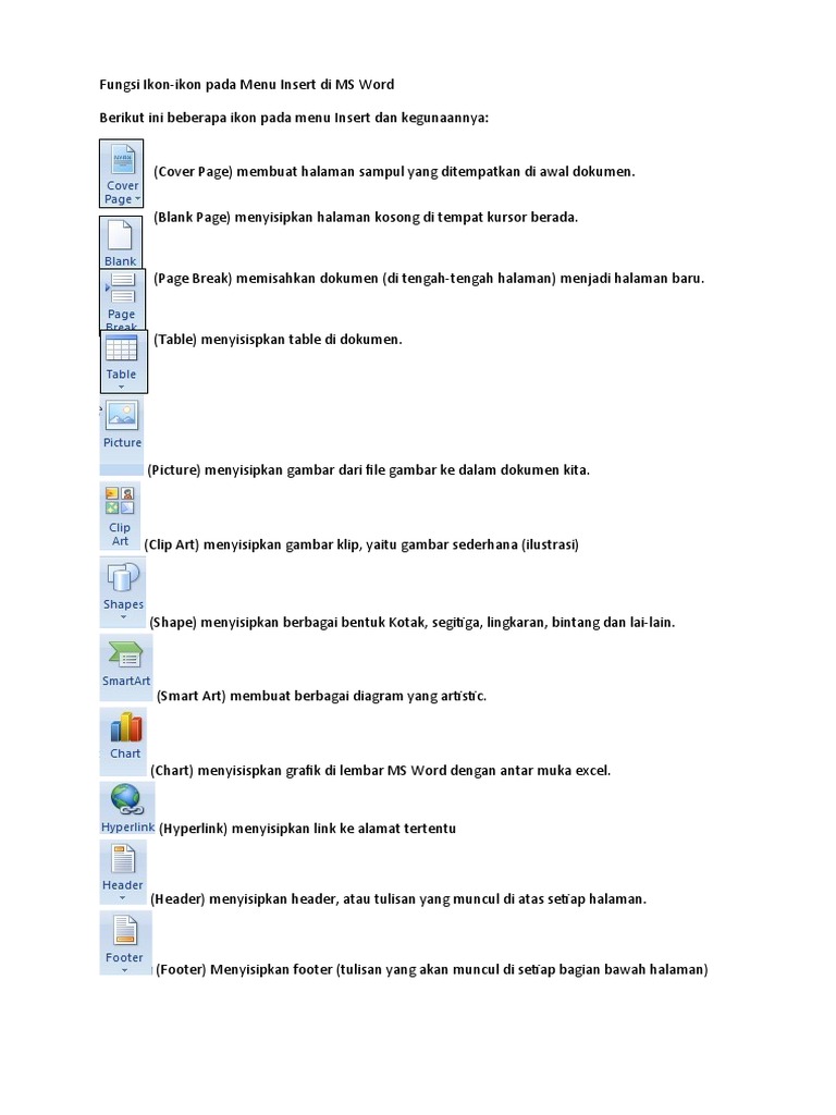 Ikon Menu Insert di MS Word dan Fungsinya | PDF