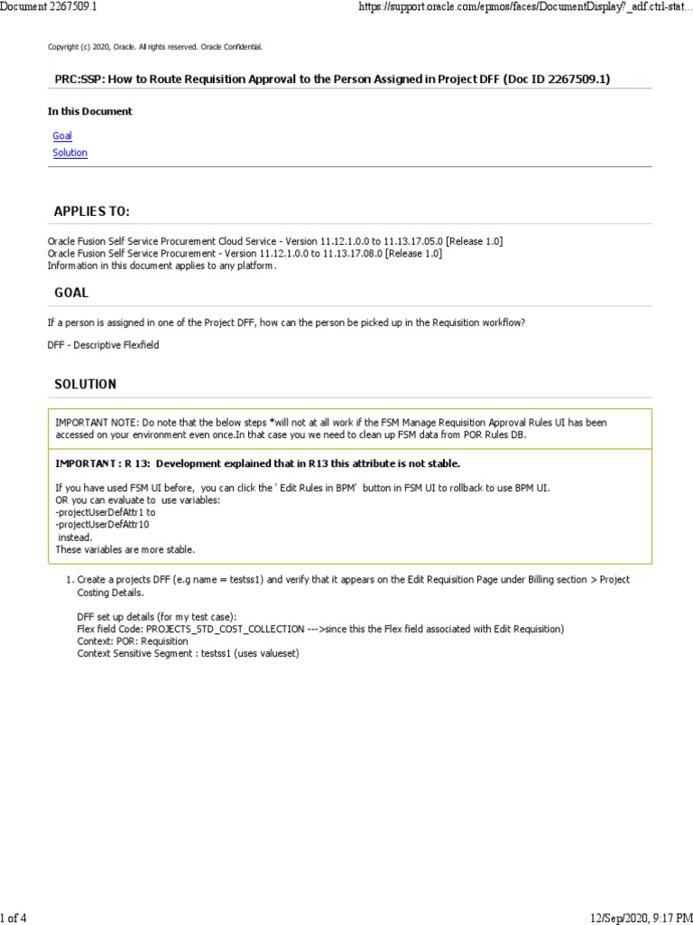How To Route Requisition Approval To The Person Assigned In Project Dff Doc Id 2267509 1 Pdf