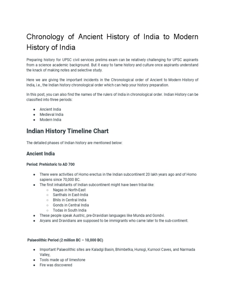 Chronology of Ancient History of India To Modern History of India | PDF ...