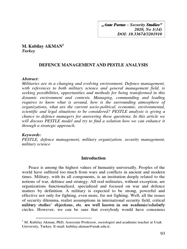 Defence Management and Pestle Analysis | PDF | Swot Analysis | Military ...