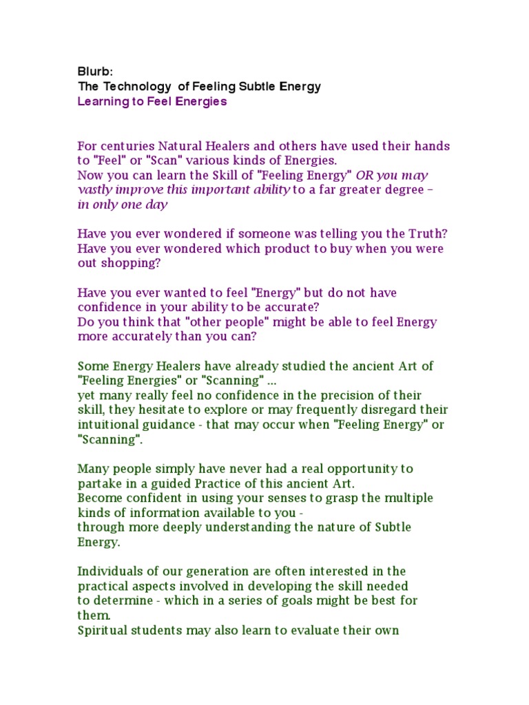 The Technology of Feeling Subtle Energy | PDF