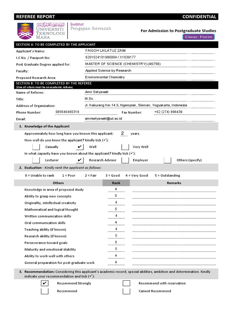 UITM - Referee Form 01 | Download Free PDF | Postgraduate Education ...