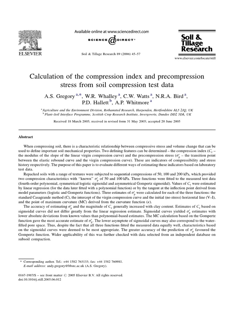 Calculation of The Compression Index and Precompression Stress From ...