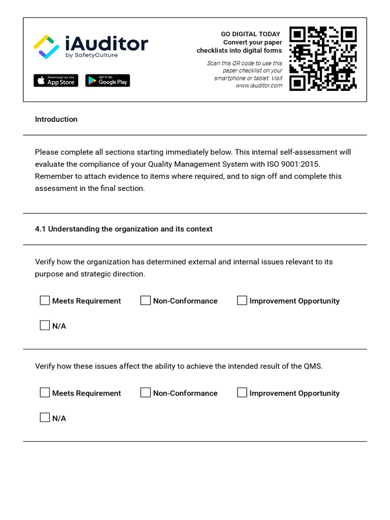 ISO 9001 - 2015 Audit Checklist - SafetyCulture | PDF | Quality ...