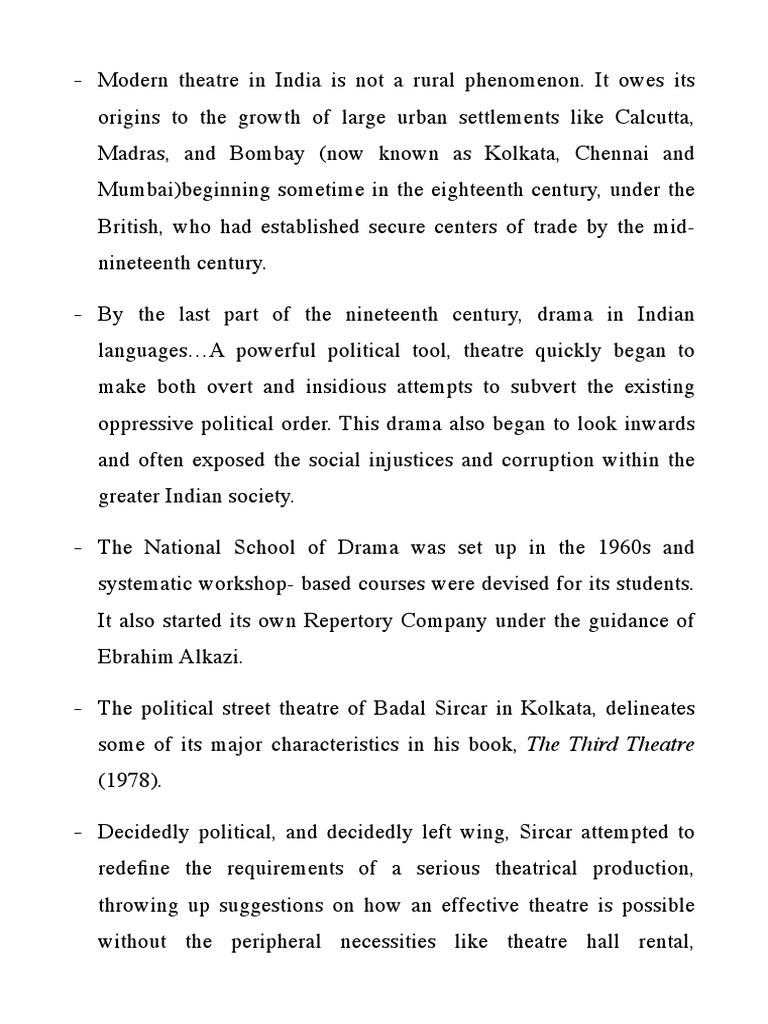 Modern Indian Drama Background | PDF | Theatre | Entertainment (General)