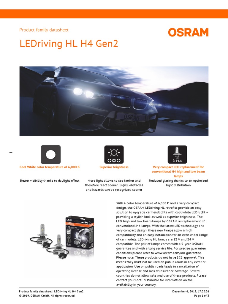 OSRAM LEDriving HL H4 Gen2 | PDF | Headlamp | Electrical Components