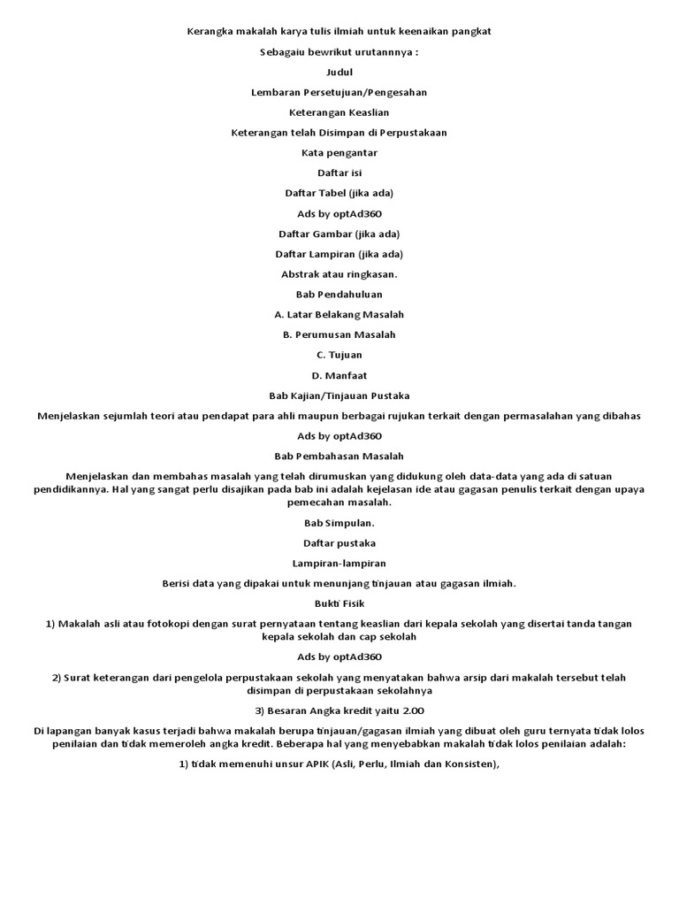 Kerangka Makalah Karya Tulis Ilmiah Untuk Keenaikan Pangkat | PDF