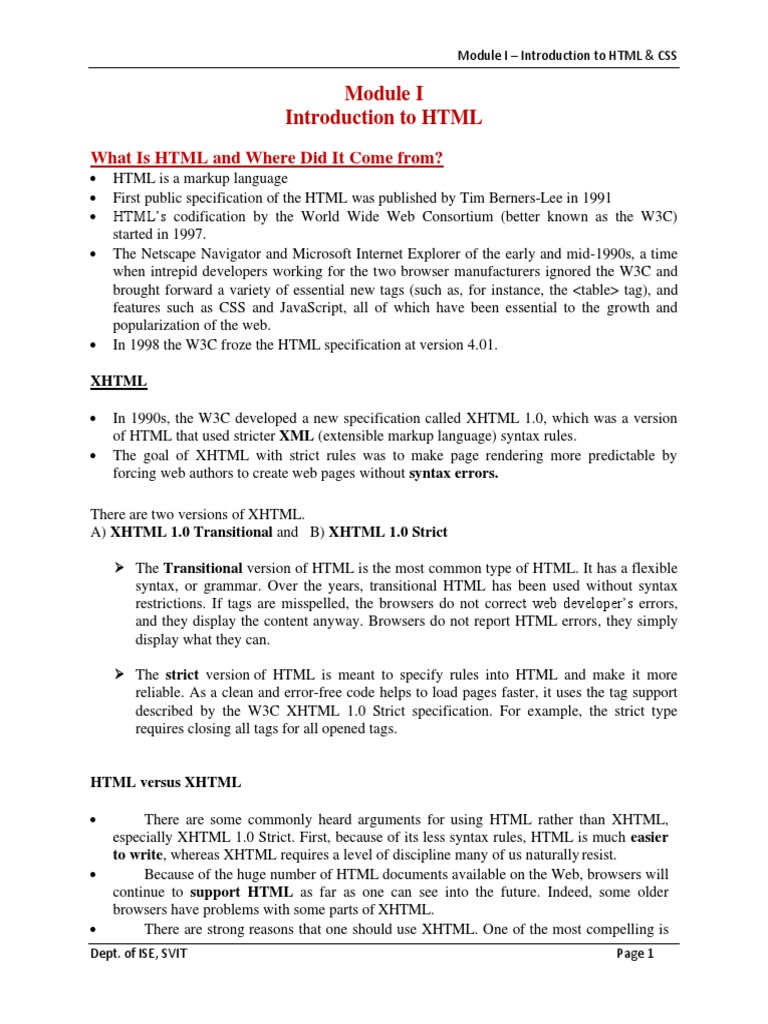 Web-Module I | PDF | Xhtml | Html