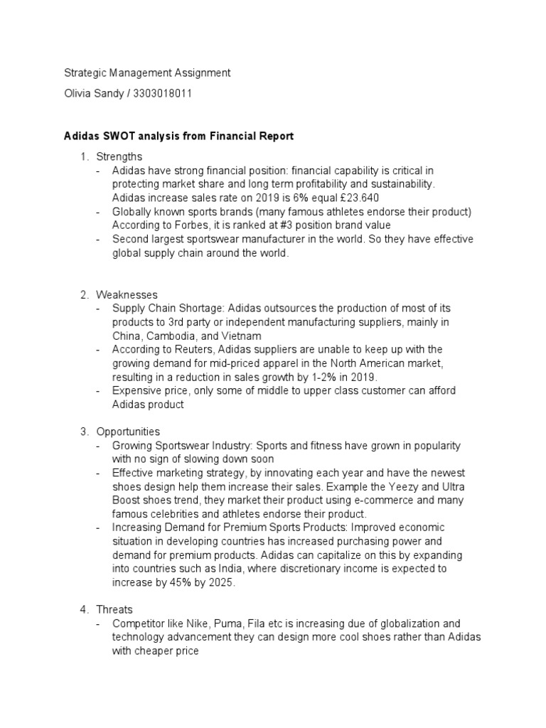 Adidas' Strengths, Weaknesses, Opportunities, and Threats: A SWOT ...