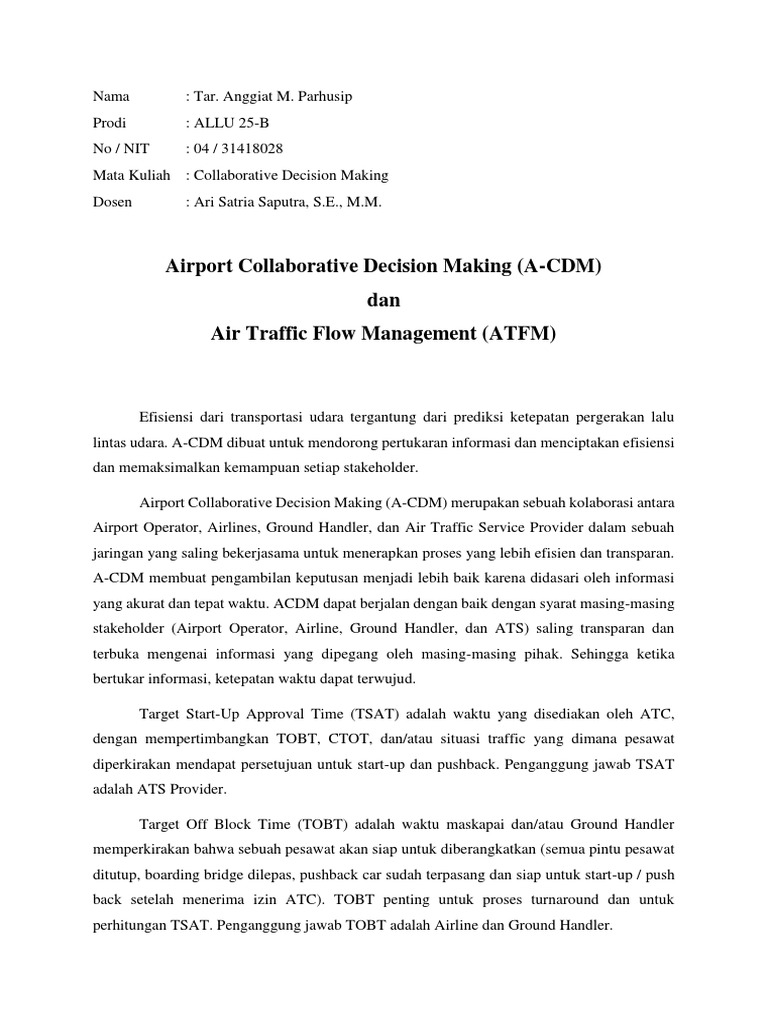 Airport Collaborative Decision Making (A-CDM) Dan Air Traffic Flow ...