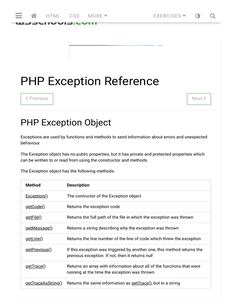 PHP Exception Reference | PDF
