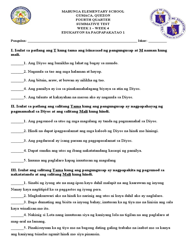 Esp 1 - Q4 - ST - W1-W4 | PDF