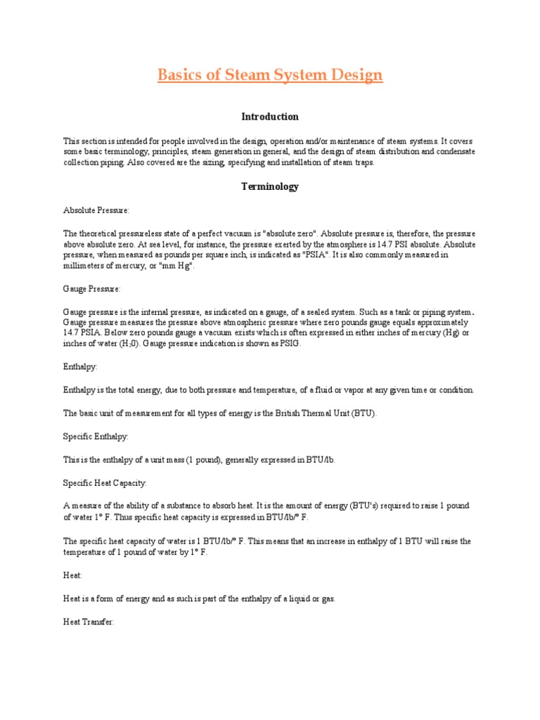 Steam System Design Fundamentals | PDF | Steam | Pressure Measurement