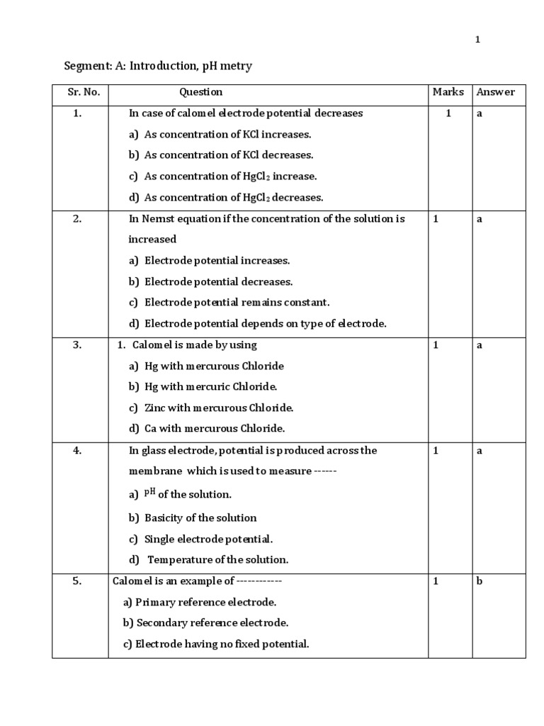 pH and Electrode MCQs for Students | PDF | Ph | Buffer Solution