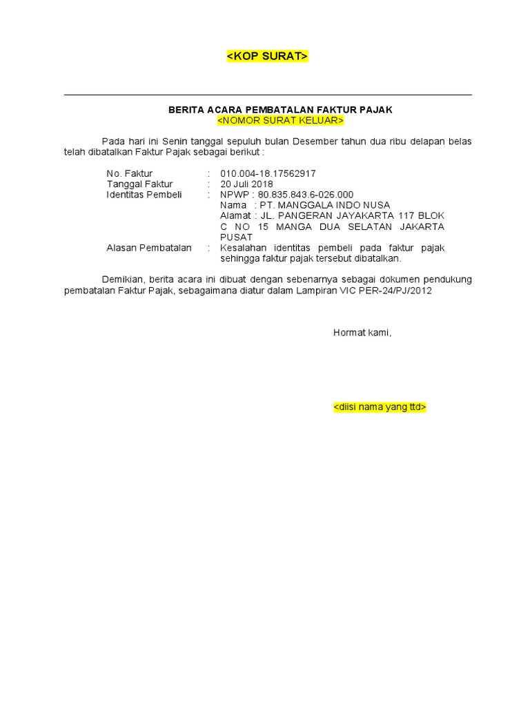 BA Pembatalan Faktur | PDF