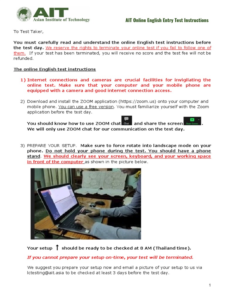 AIT Online English Test Instructions | PDF | Internet | Computer Science