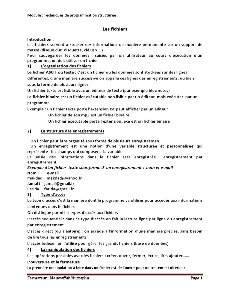 Programmation Structurée et Fichiers | PDF | Fichier texte | Fichier ...