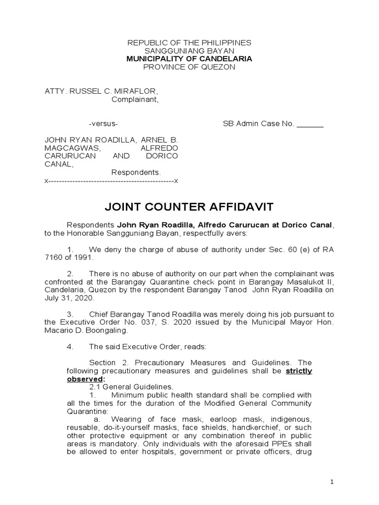 Joint Counter Affidavit | PDF | Affidavit | Hygiene