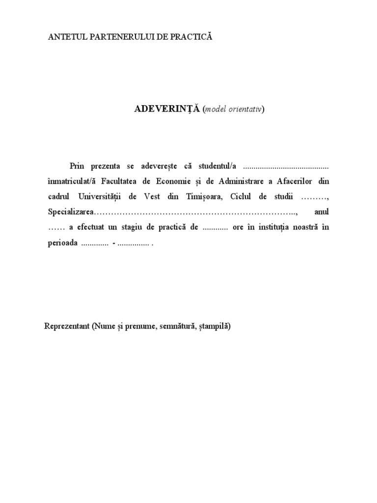 Anexa 2 Model Adeverinta Practica | PDF
