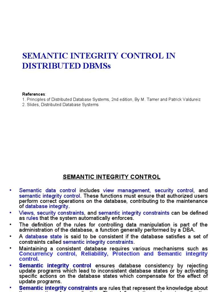 Semantic Integrity Control in Distributed DBMSS: References | PDF ...