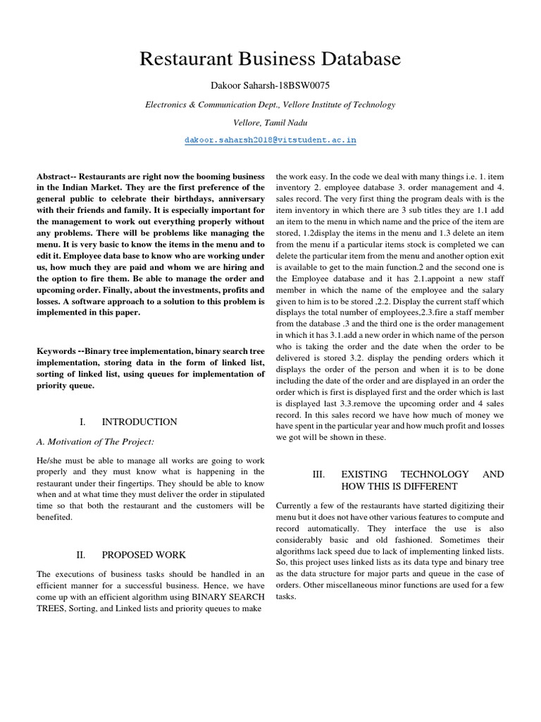 Restaurant Business Database | PDF | Information Technology Management ...