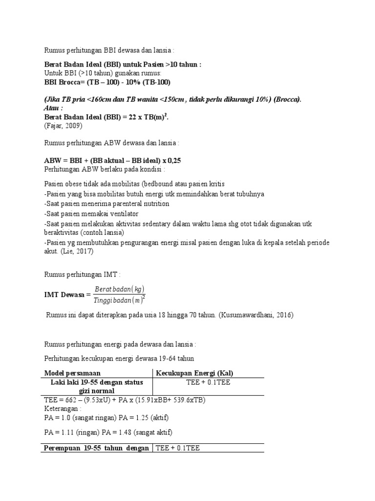 Rumus Perhitungan Dewasa Dan Lansia | PDF | Kesehatan Holistik