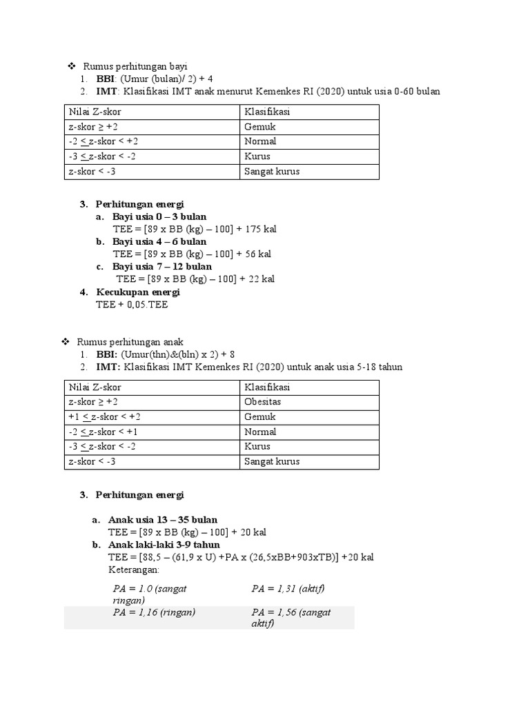 Rumus Perhitungan Bayi Dan Anak | PDF