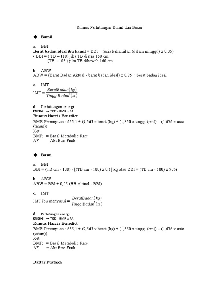 Rumus Perhitungan Bumil Dan Busui | PDF | Sains & Matematika