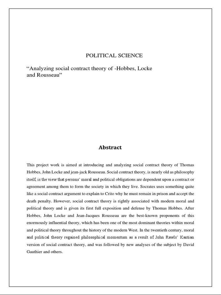 Analyzing Social Contract Theory of - Hobbes, Locke and Rousseau | PDF ...