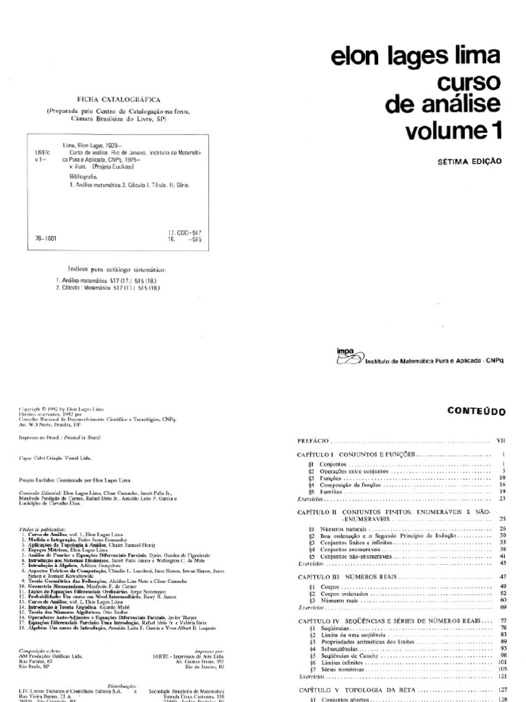 Curso de Analise Vol 1 Elon Lages Lima | PDF